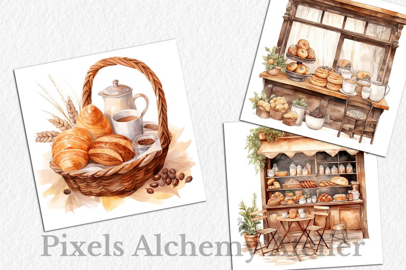 20 Coffee and Pastry Delight Storefront Watercolor Clipart, Pngs ...