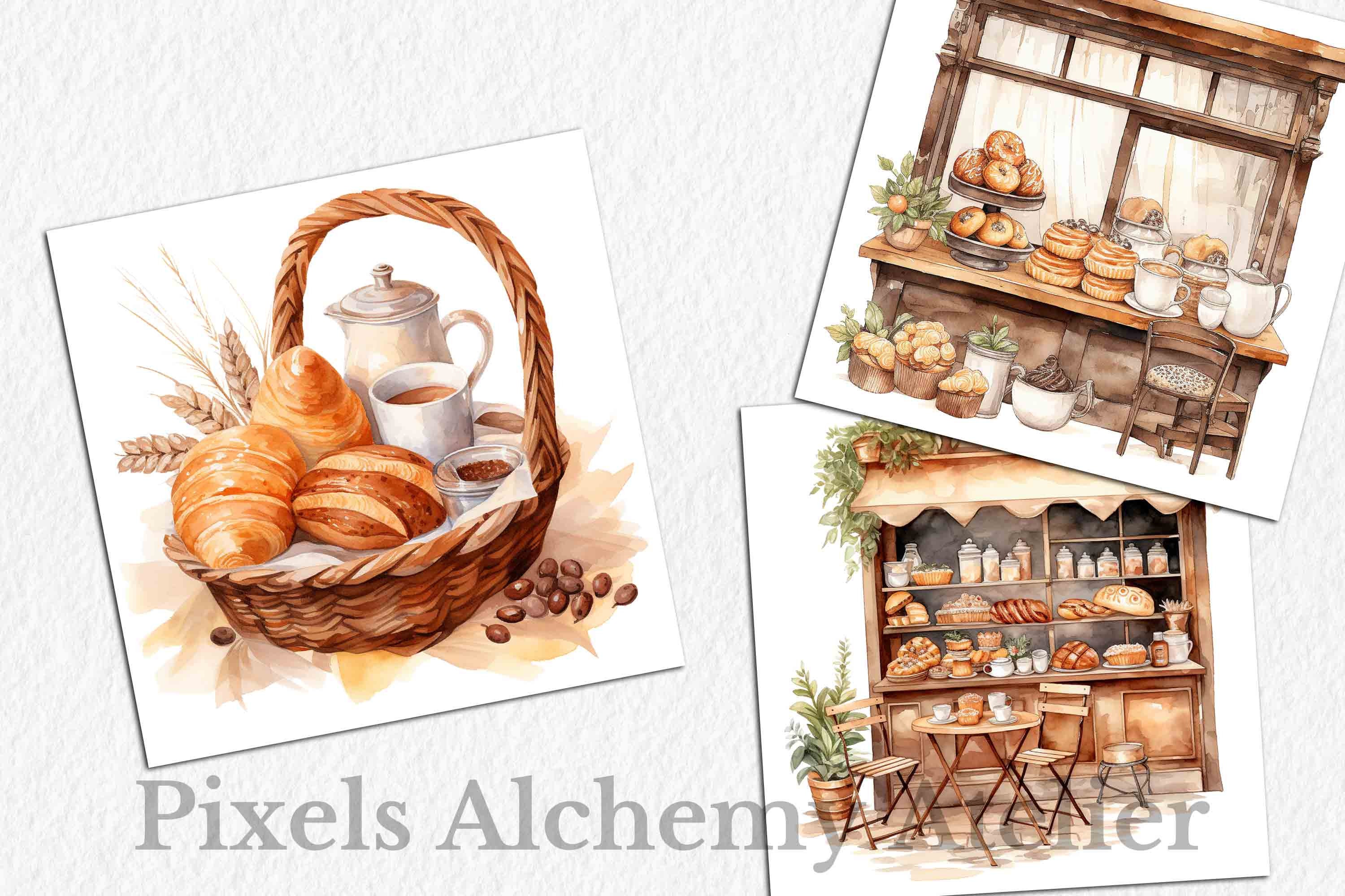 20 Coffee and Pastry Delight Storefront Watercolor Clipart, Pngs ...
