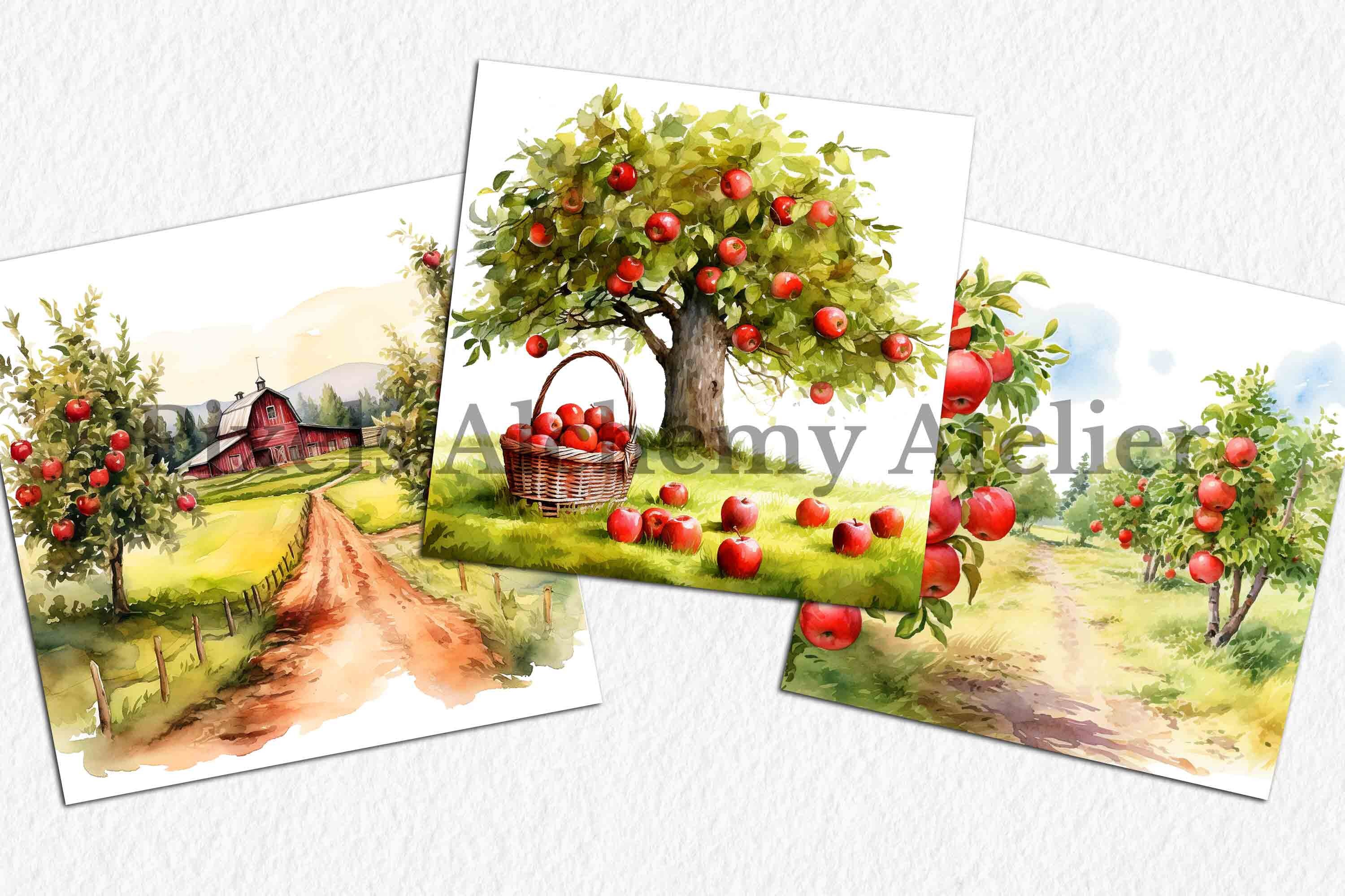 26 Apple Orchard Bundle Watercolor Clipart, Transparent PNG, FREE ...