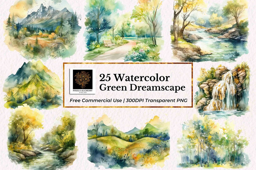 25 Green Dreamscape Watercolor Clipart, Transparent PNG, FREE ...