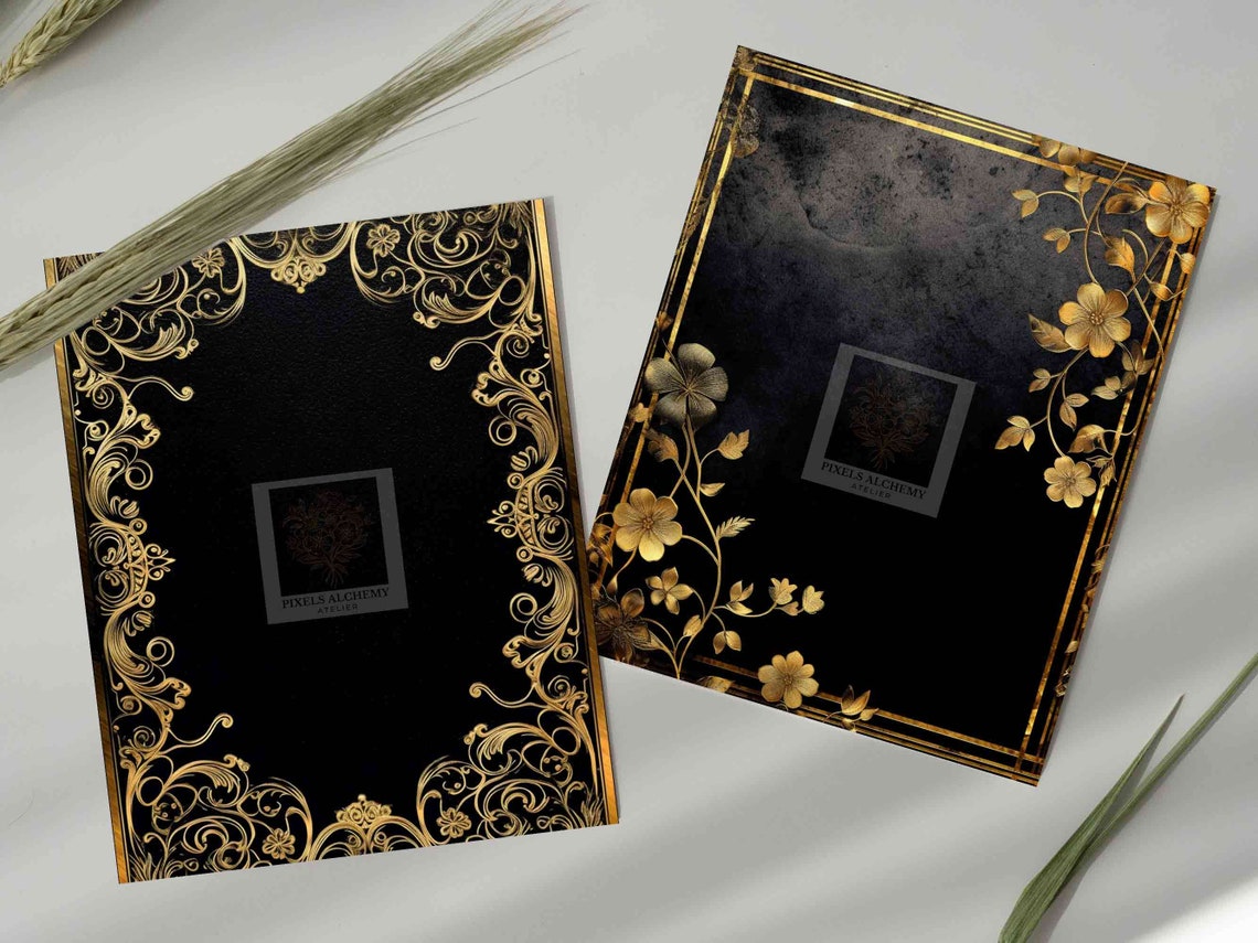 20 Golden Noir Border Frame Digital Papers, Printable Paper Jpgs, FREE ...