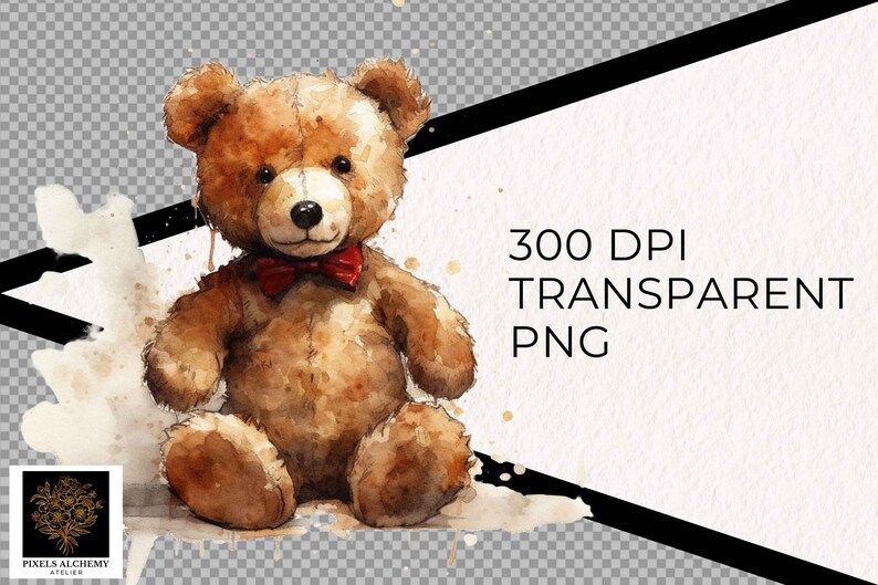 12 Watercolor Cute Teddy Bear Clipart, Transparent PNG for Commercial ...