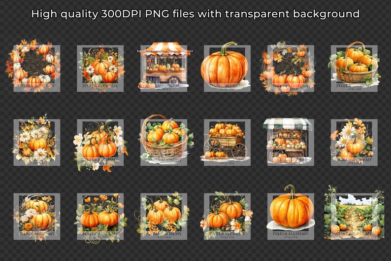 37 Pumpkin Bundle Watercolor Clipart, Transparent PNG, FREE Commercial ...