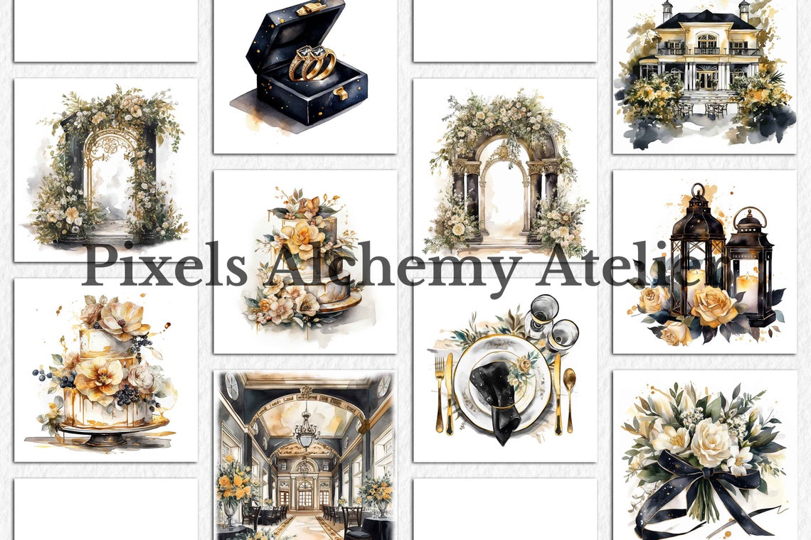 35 Timeless Love Wedding Bundle Jpgs, Watercolor Clipart, White ...