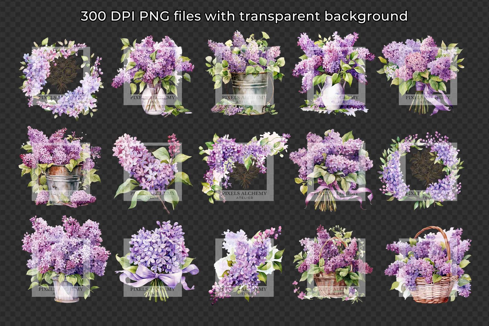 15 Lilac Bundle Watercolor Clipart Transparent PNG Free - Etsy