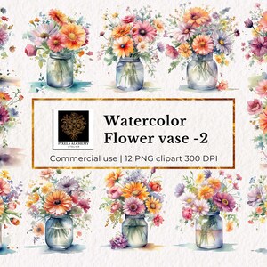 12 Watercolor Flowers in Glass Vase Clipart, Transparent PNG for ...