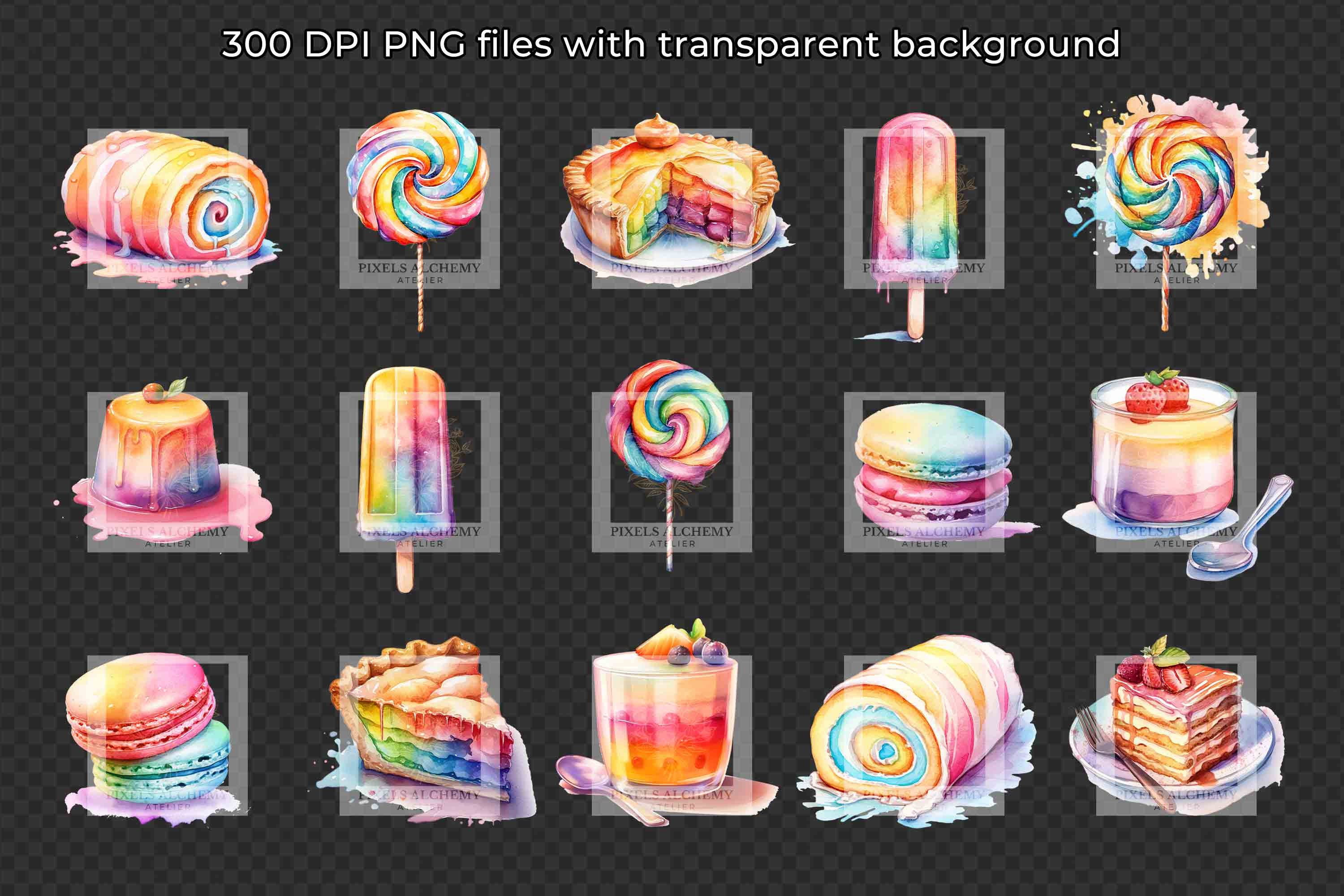 30 Rainbow Desserts Watercolor Clipart, Transparent PNG, FREE ...