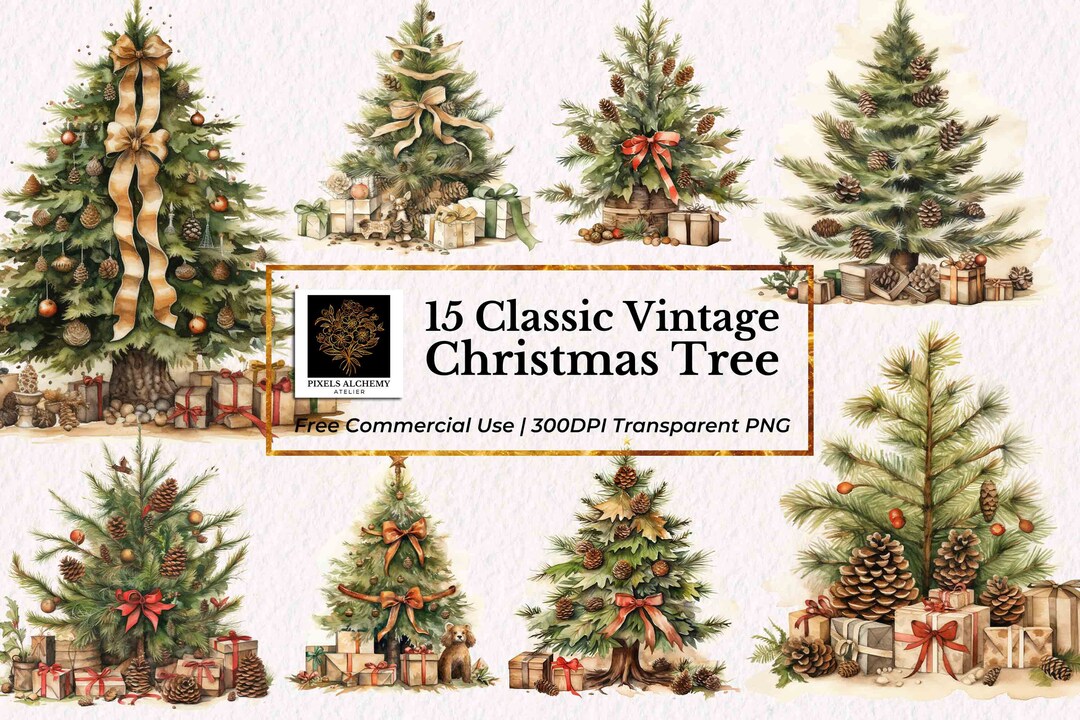 15 Classic Vintage Christmas Tree Clipart, Transparent PNG, Free ...