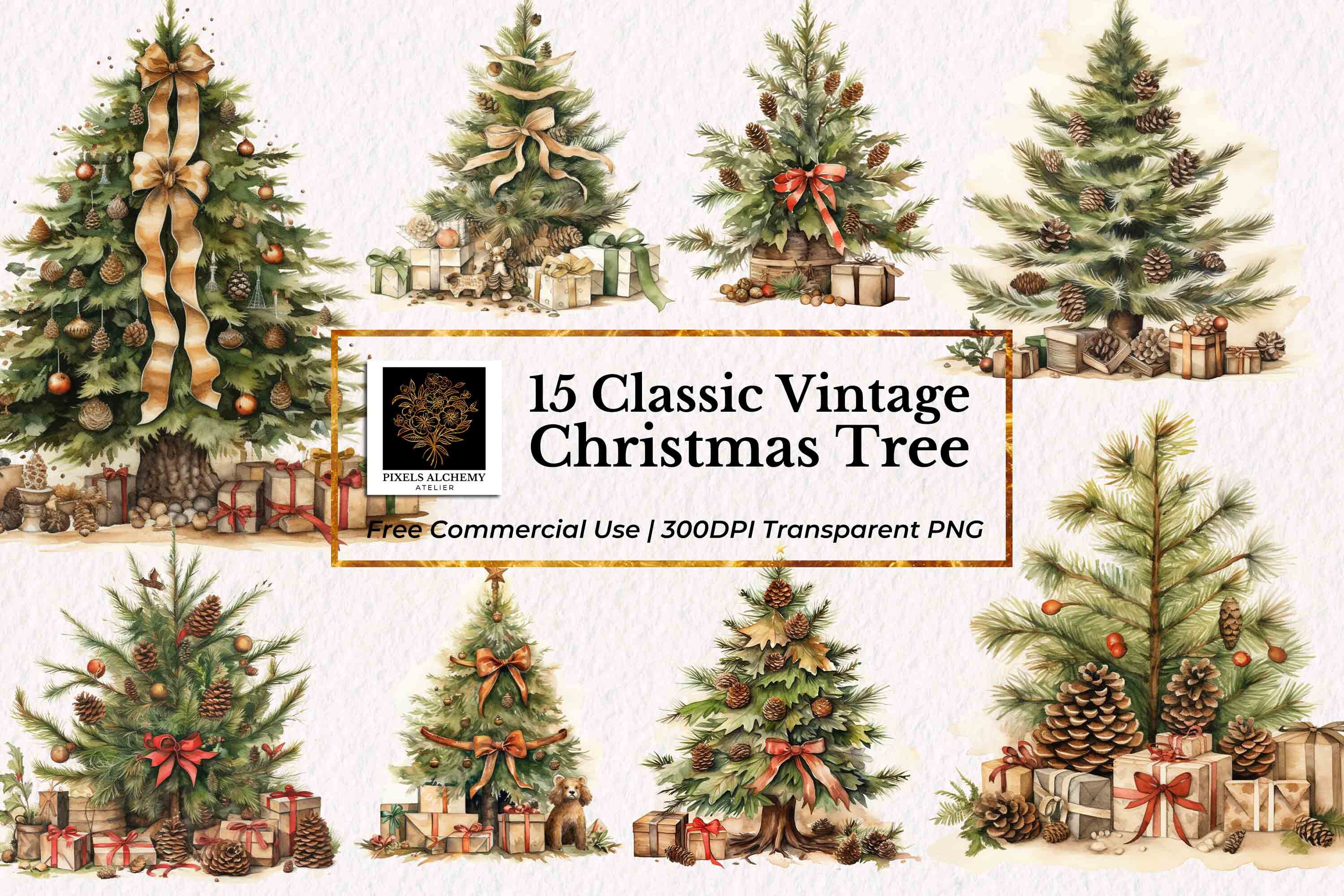 15 Classic Vintage Christmas Tree Clipart, Transparent PNG, Free ...
