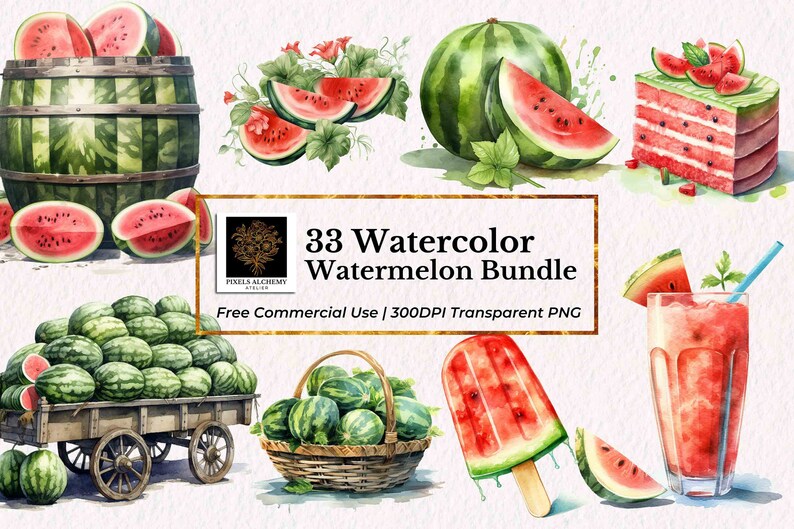 33 Watermelon Bundle Watercolor Clipart, Transparent PNG, FREE ...