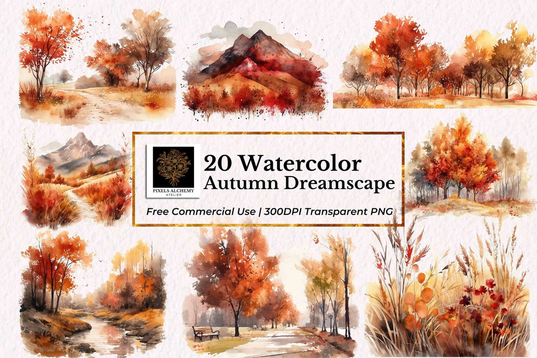 20 Autumn Dreamscape Watercolor Clipart, Transparent PNG, FREE ...