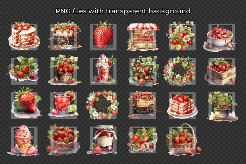 23 Strawberry Bundle Watercolor Clipart, Transparent PNG, FREE ...