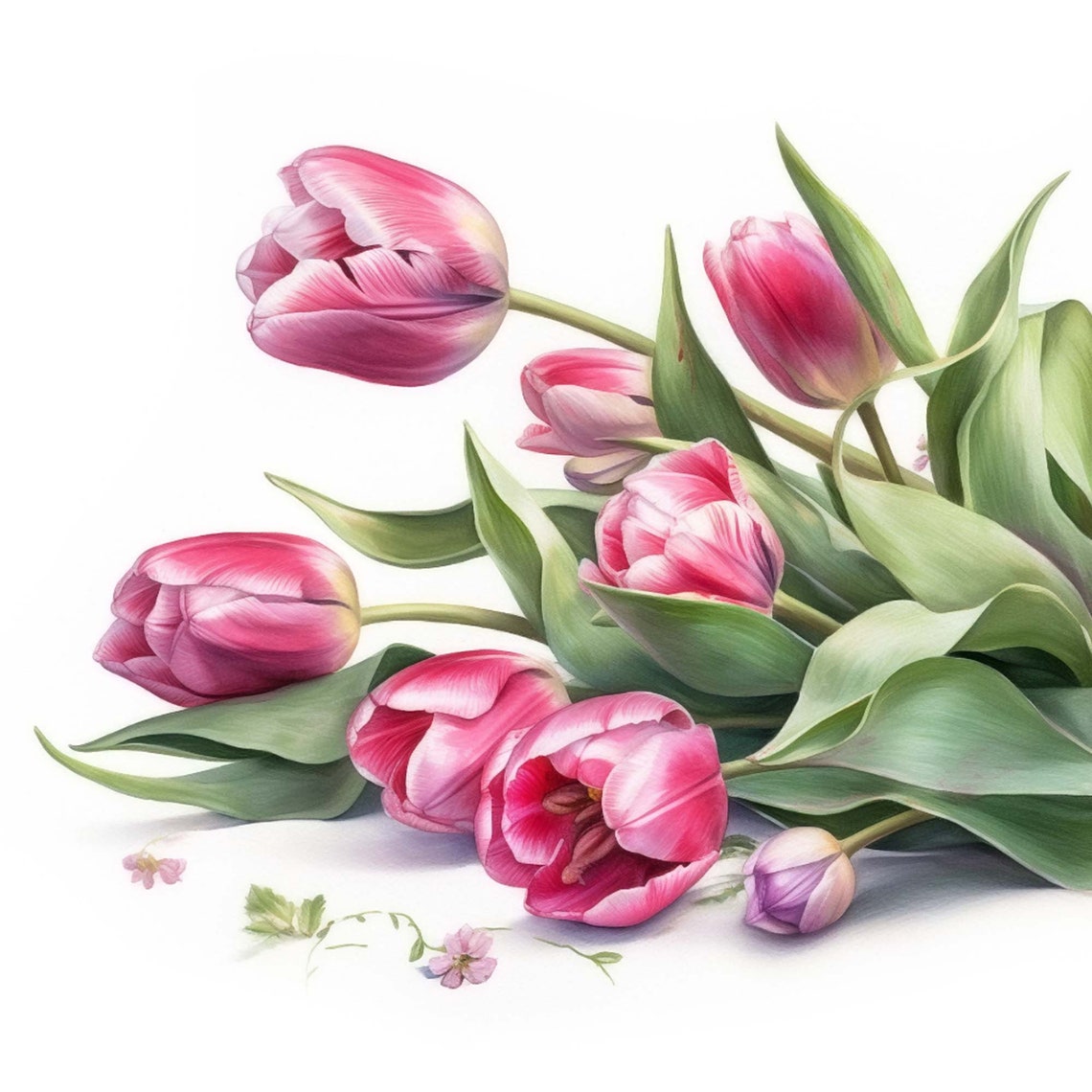 15 Pink Tulips Bundle Jpgs, Watercolor Clipart, on White Background ...