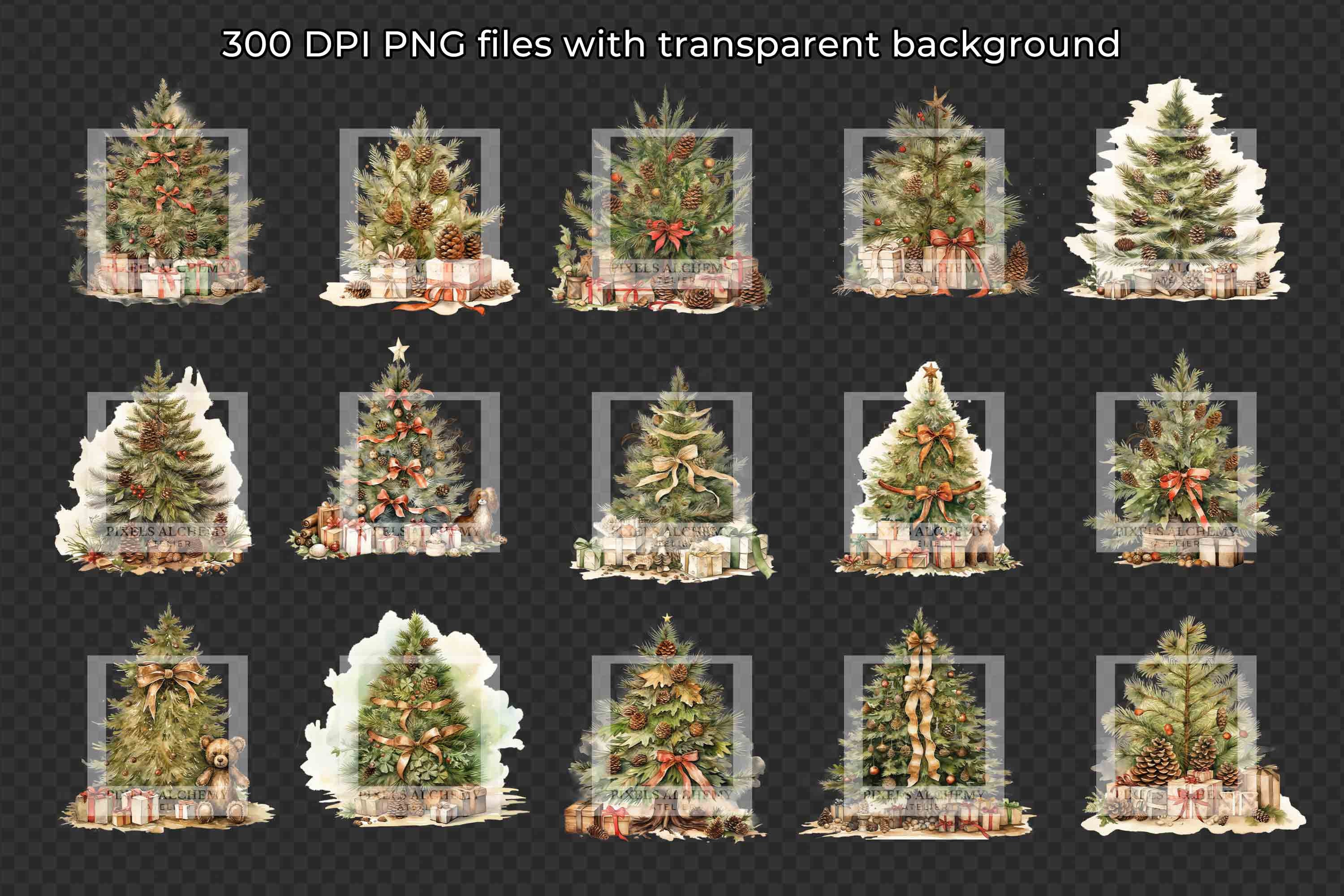 15 Classic Vintage Christmas Tree Clipart, Transparent PNG, Free ...