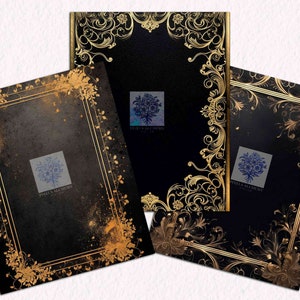 20 Golden Noir Border Frame Digital Papers, Printable Paper Jpgs, FREE ...