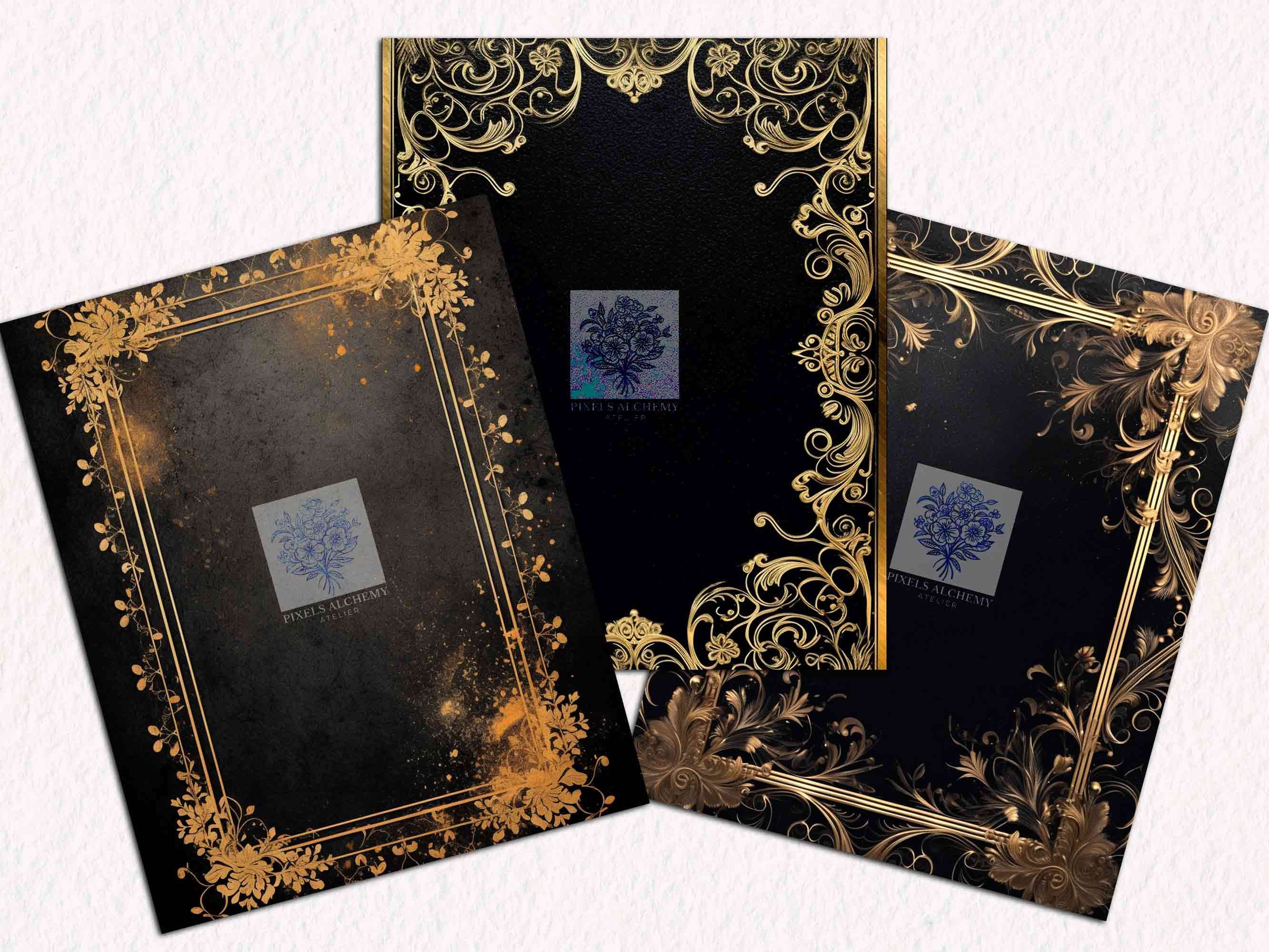 20 Golden Noir Border Frame Digital Papers, Printable Paper Jpgs, FREE ...