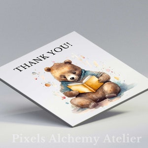 12 Watercolor Cute Baby Bear Reading Book Clipart, Transparent PNG for ...