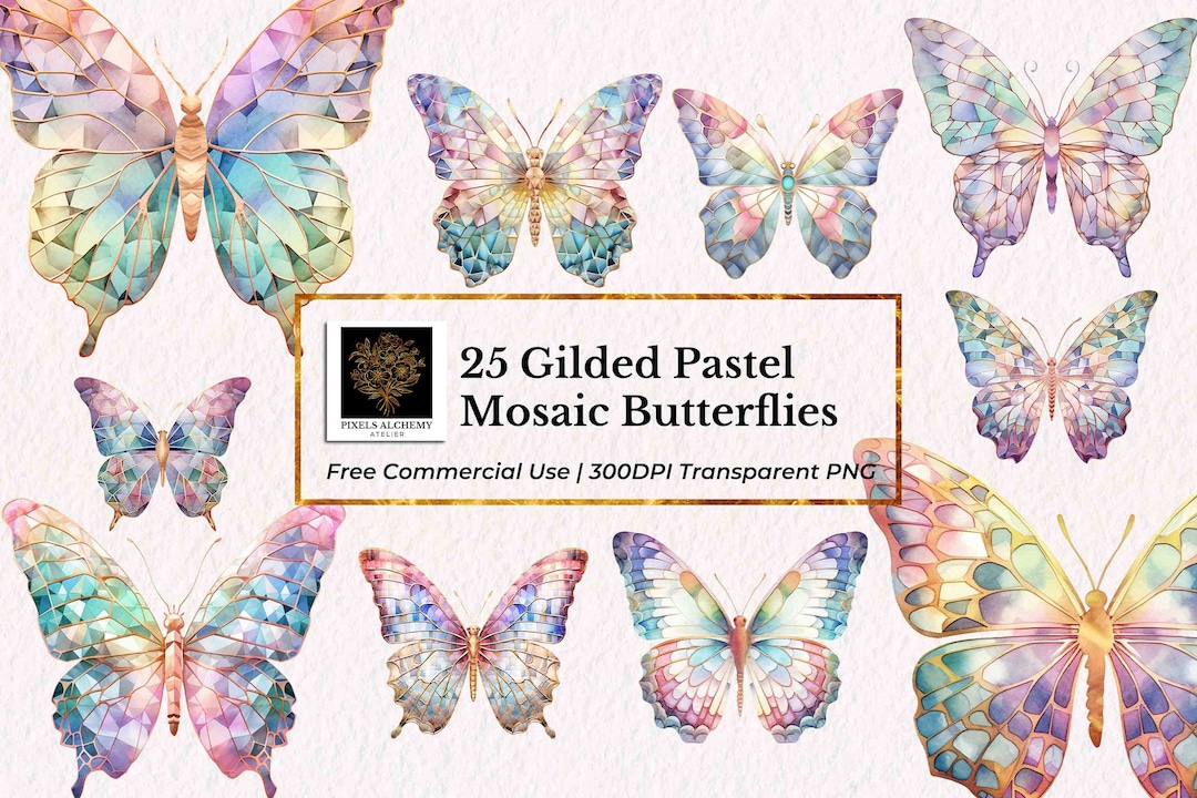 25 Gilded Pastel Butterflies Clipart, Transparent PNG, FREE Commercial ...