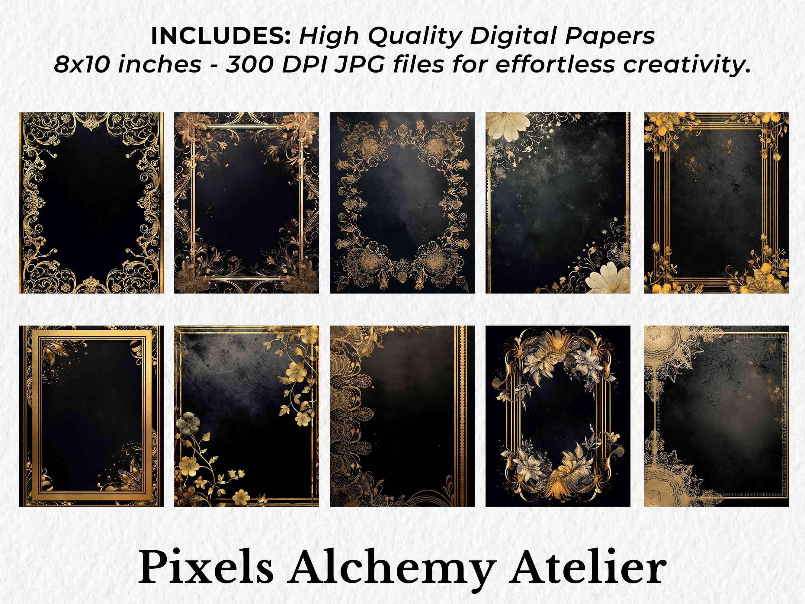 20 Golden Noir Border Frame Digital Papers, Printable Paper Jpgs, FREE ...