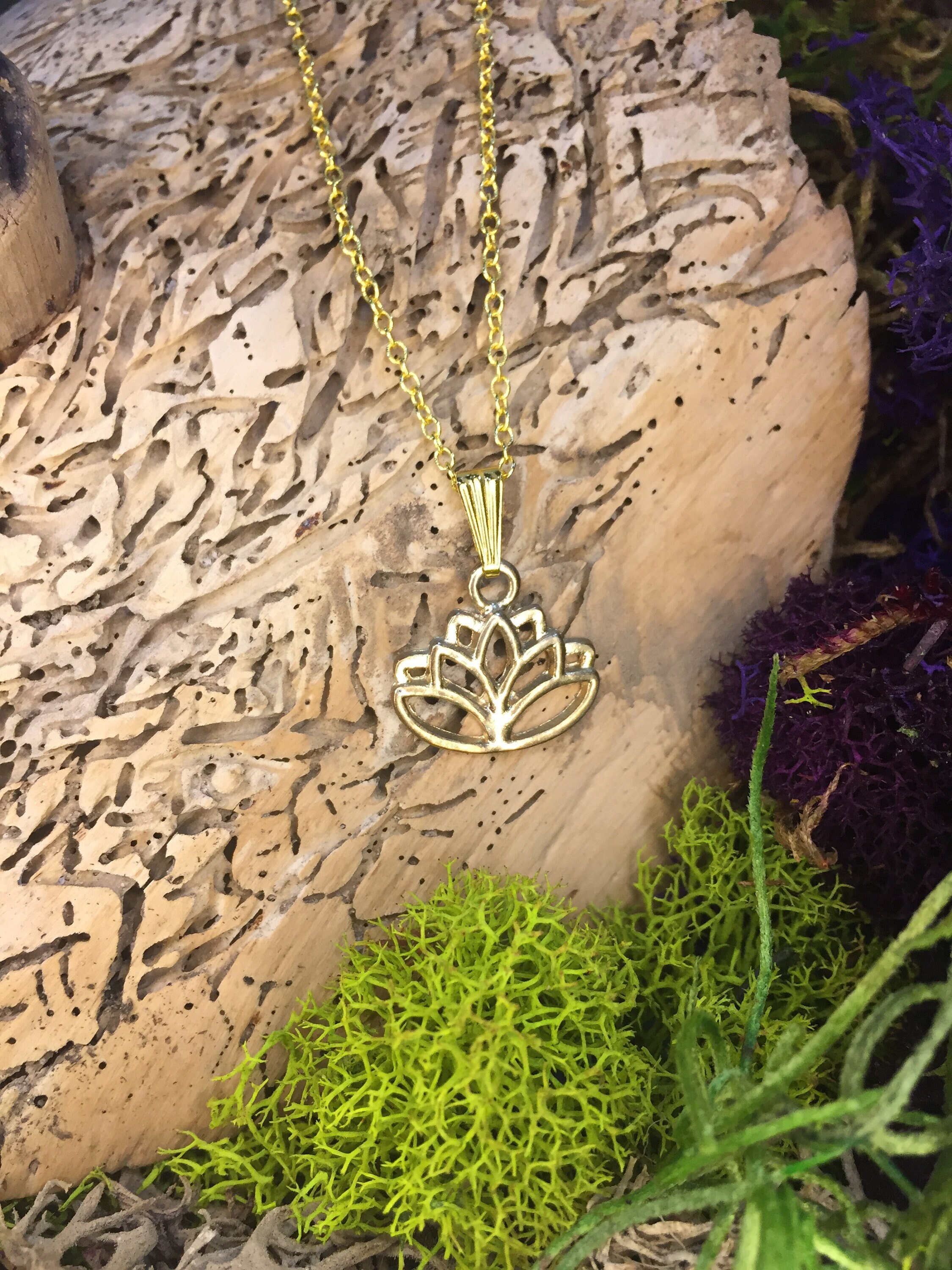 Lovely Lotus Flower Charm Pendant 18 .925 Gold Tone Cable Chain & Bail ...