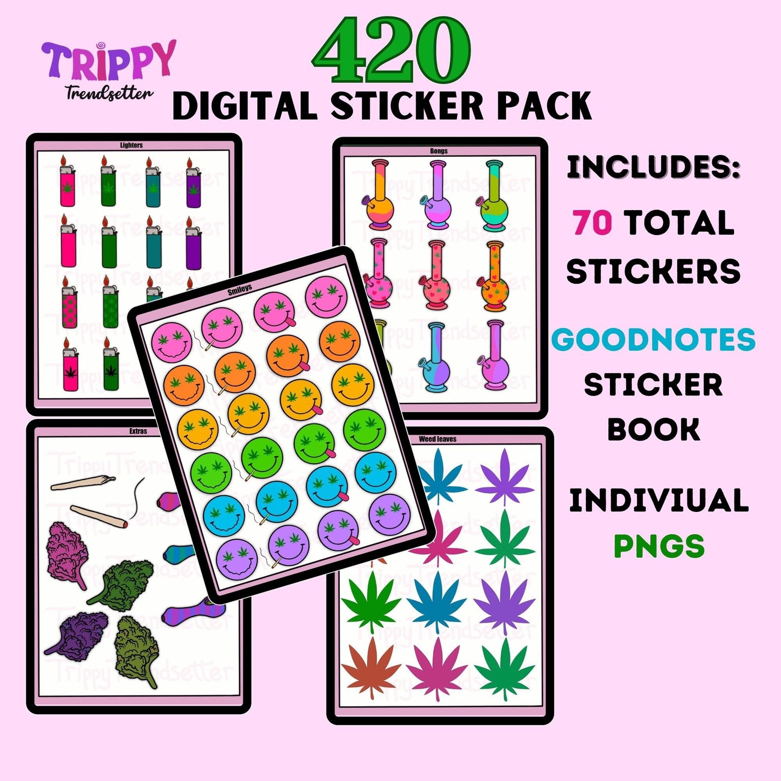 420 Digital Stickers, Stoner Weed Digital Planner Stickers for ...