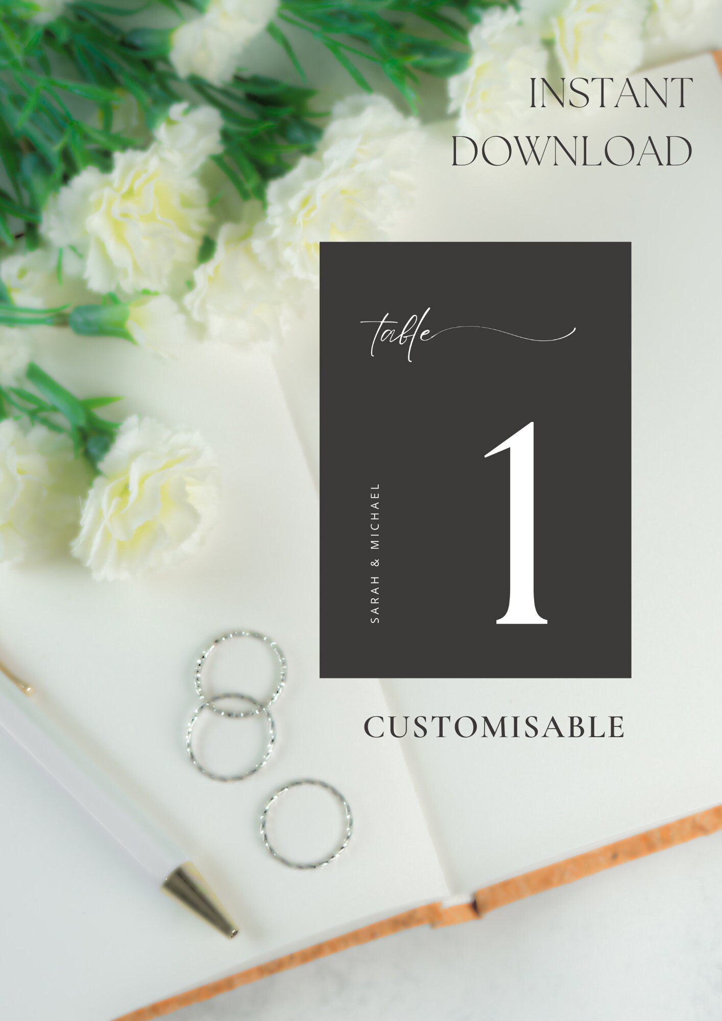 Printable Slate Black Table Numbers. Customisable Wedding & Event Decor ...