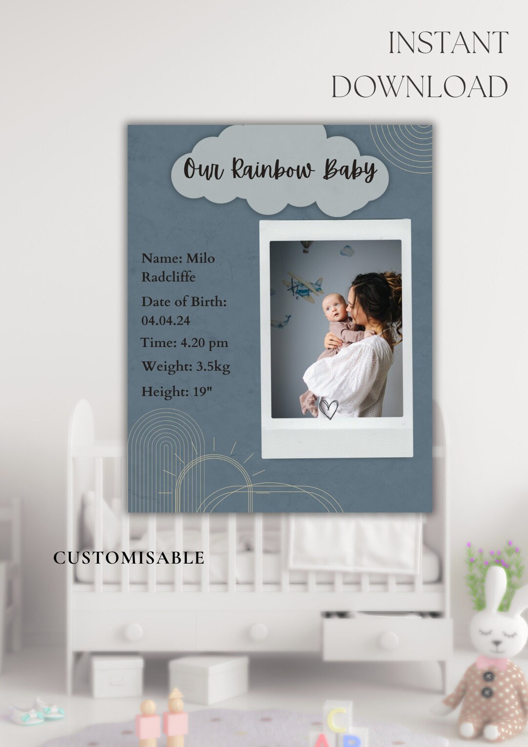 Rainbow-baby Birth Detail Frame With Polaroid Picture. - Etsy