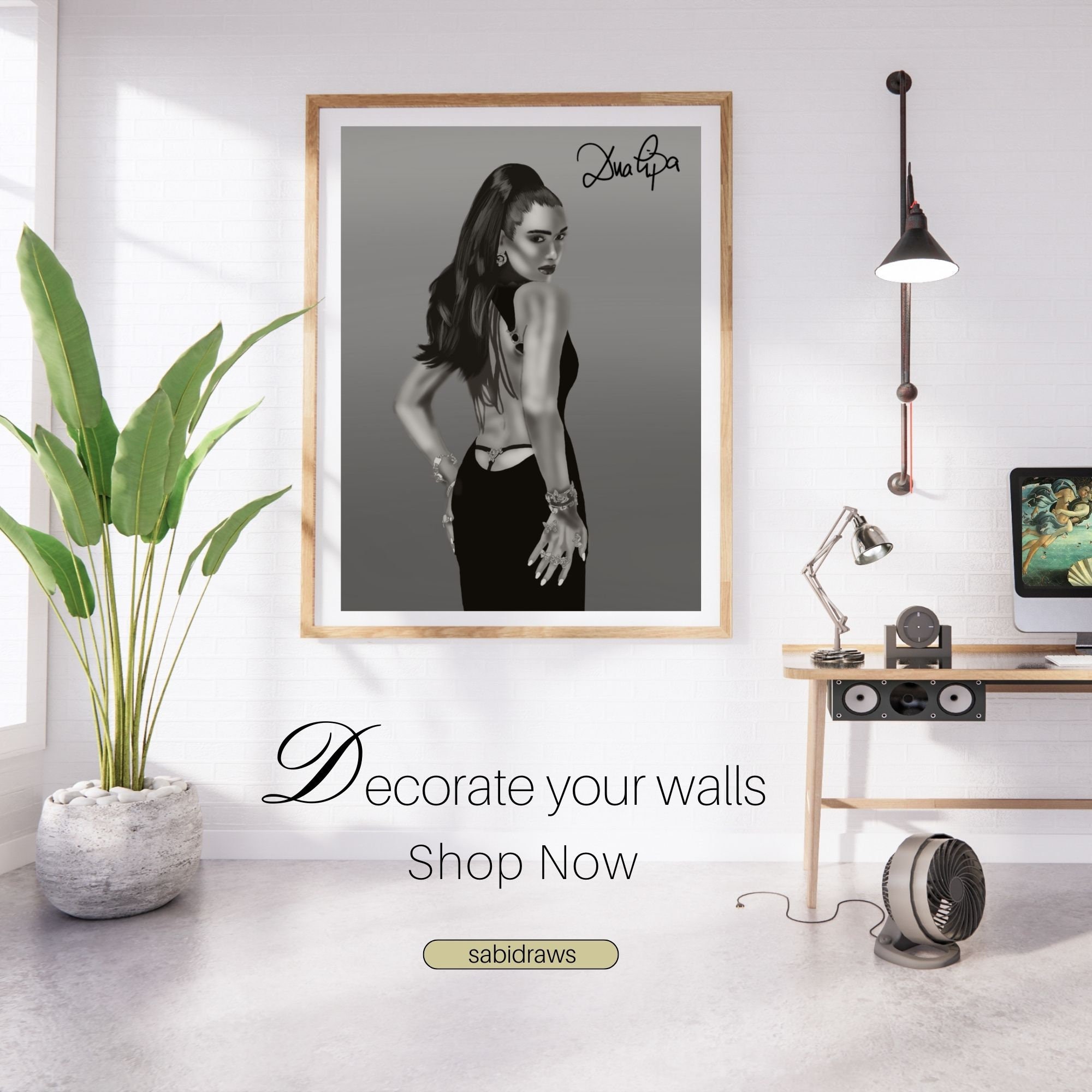 Dua Lipa Fanart Print | Hand-drawn Illustration | Black and White Wall ...