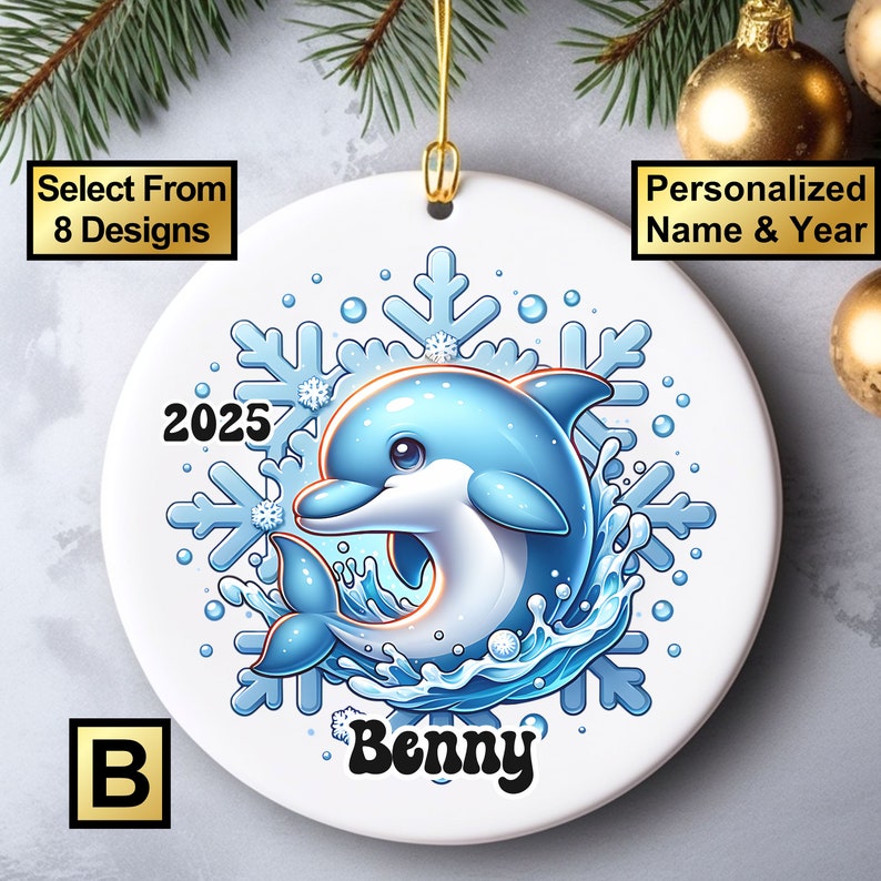Personalized Ceramic Dolphin Christmas Ornament Gift, Customizable ...