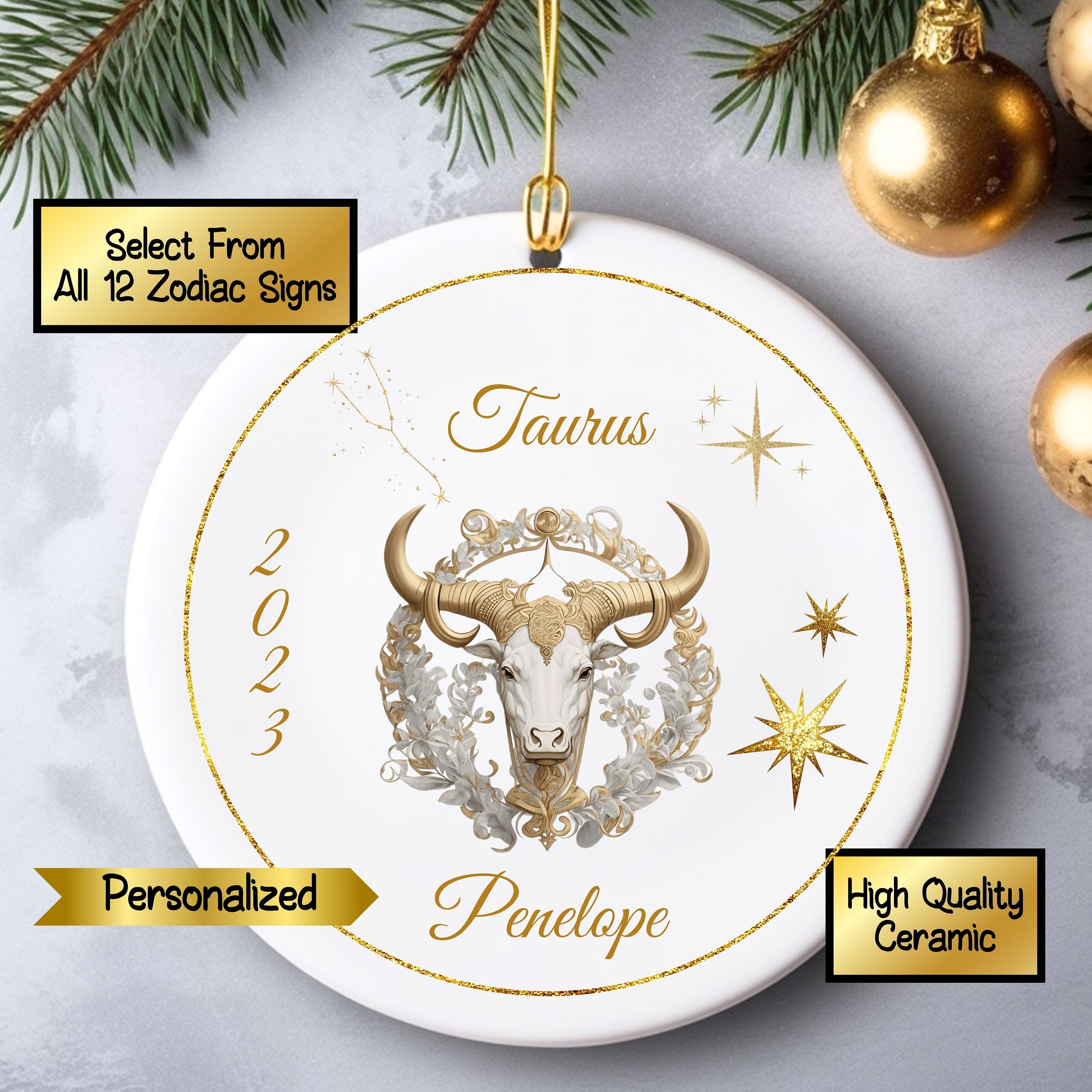 Personalized Taurus Zodiac Sign Ceramic Christmas Ornament Gift ...