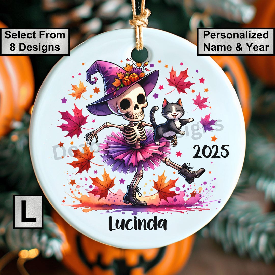 Personalized Ceramic Cute Skeleton Dancing in Tutu Halloween Ornament ...