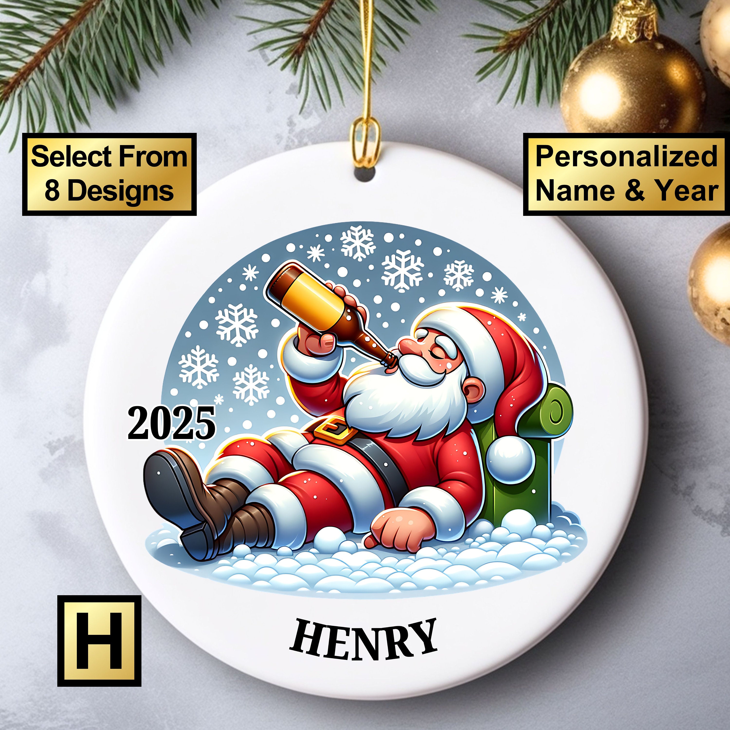 Personalized Funny Drunk Santa Enjoying A Beer Ceramic Christmas ...