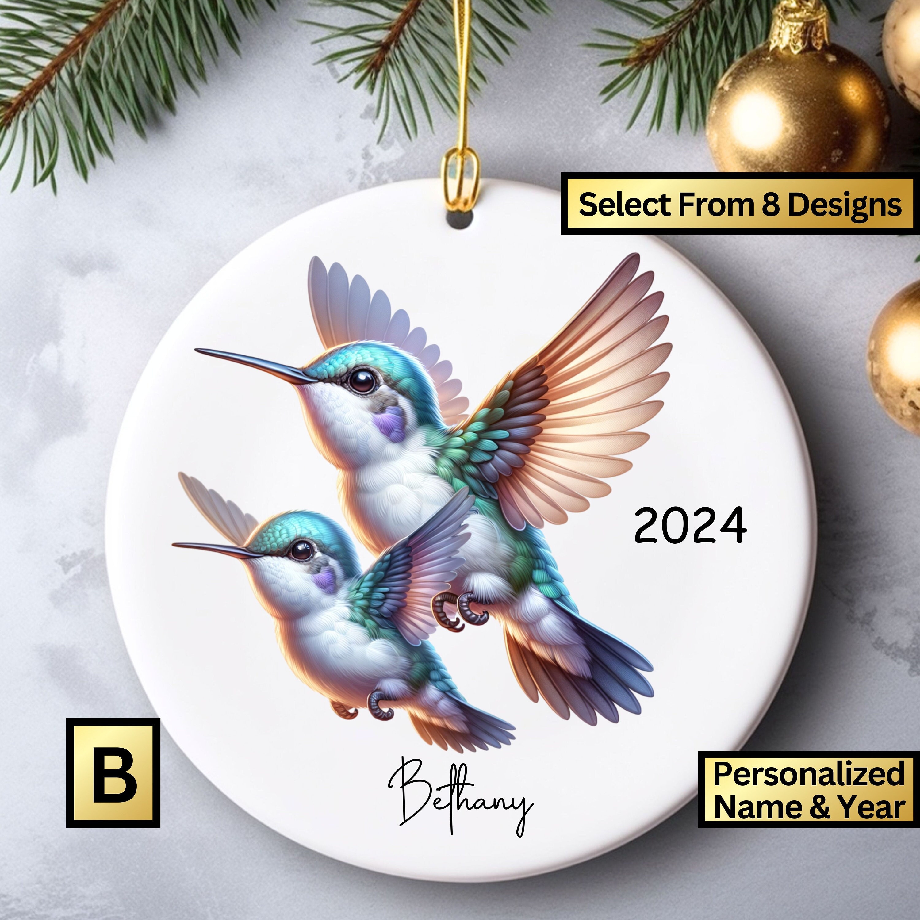 Personalized Ceramic Cute Flying Hummingbirds Christmas Ornament ...