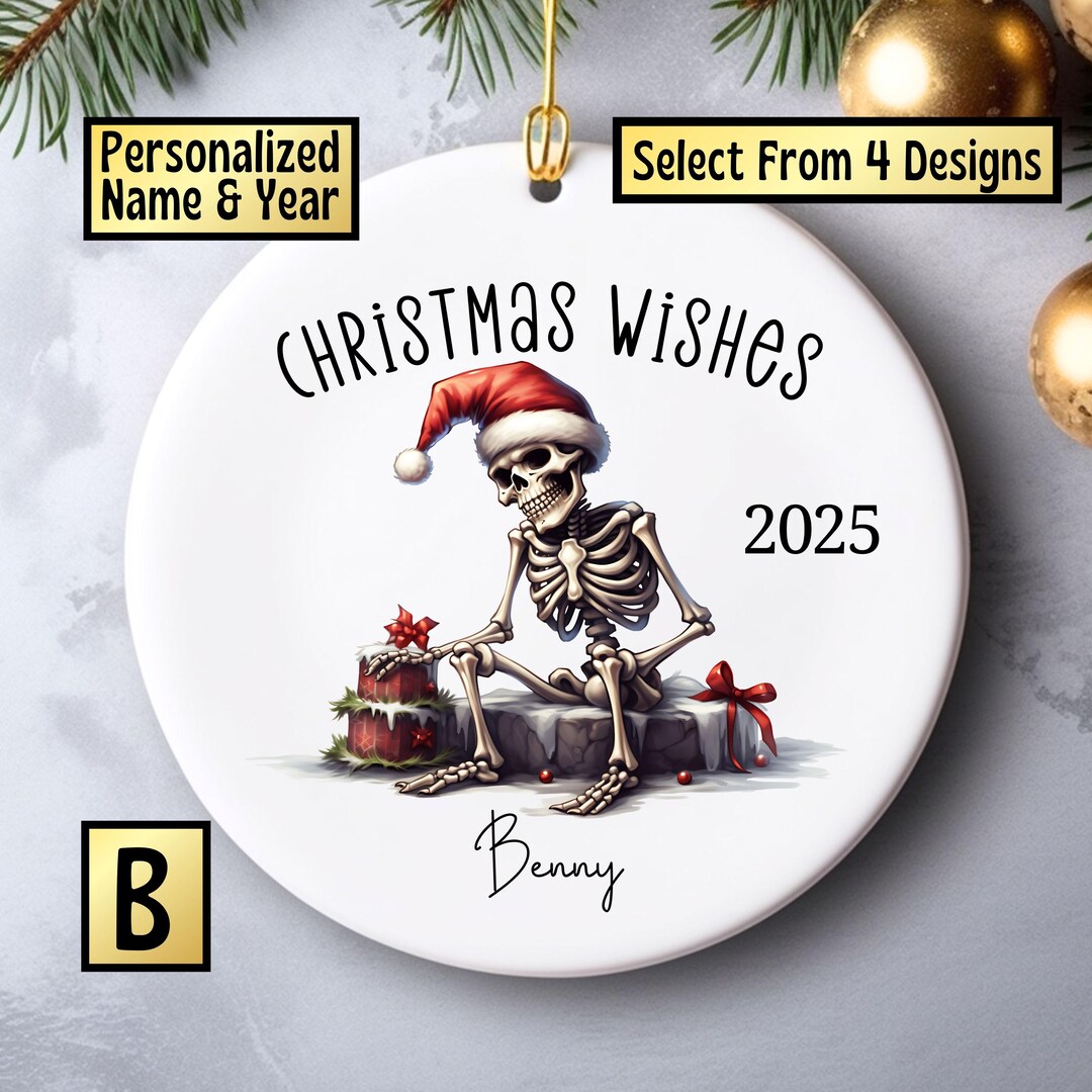 Personalized Funny Skeleton Ceramic Christmas Ornament, Customizable ...