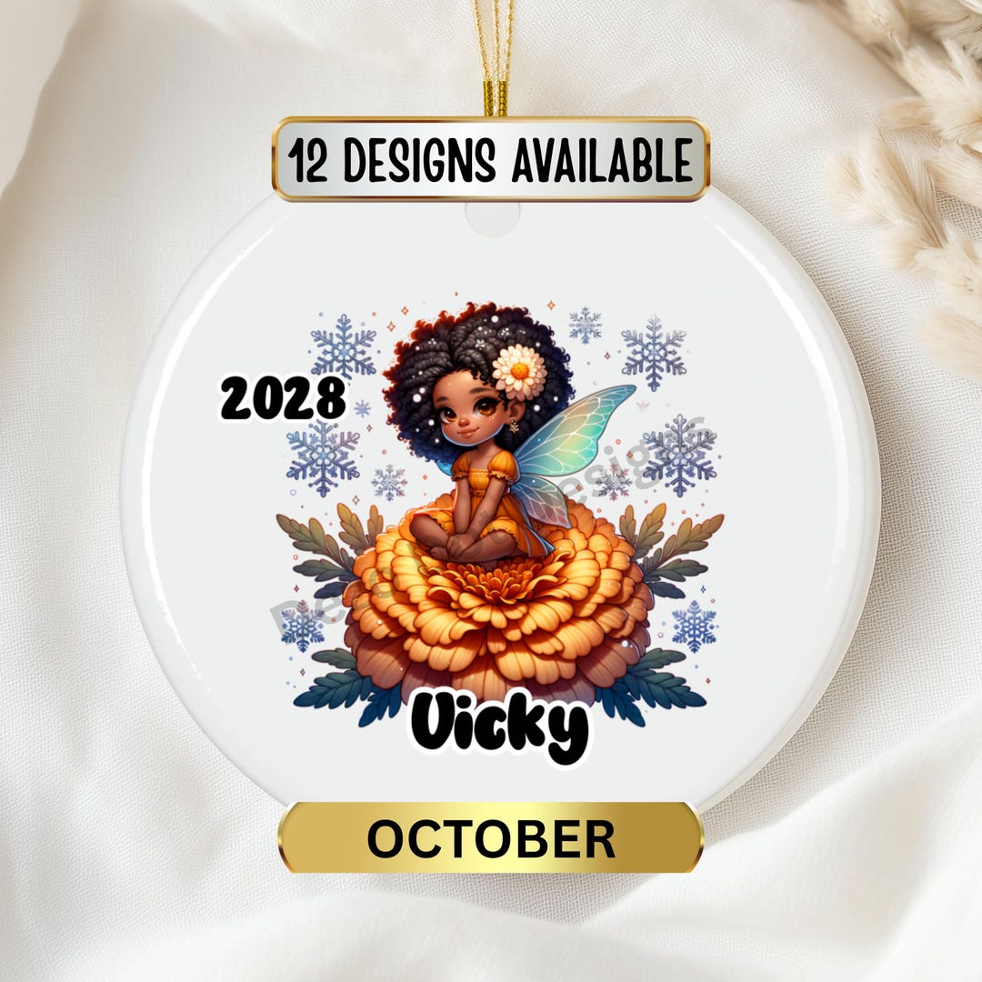 Personalized Ceramic Cute Black Fairy on October Birth Month Flower ...