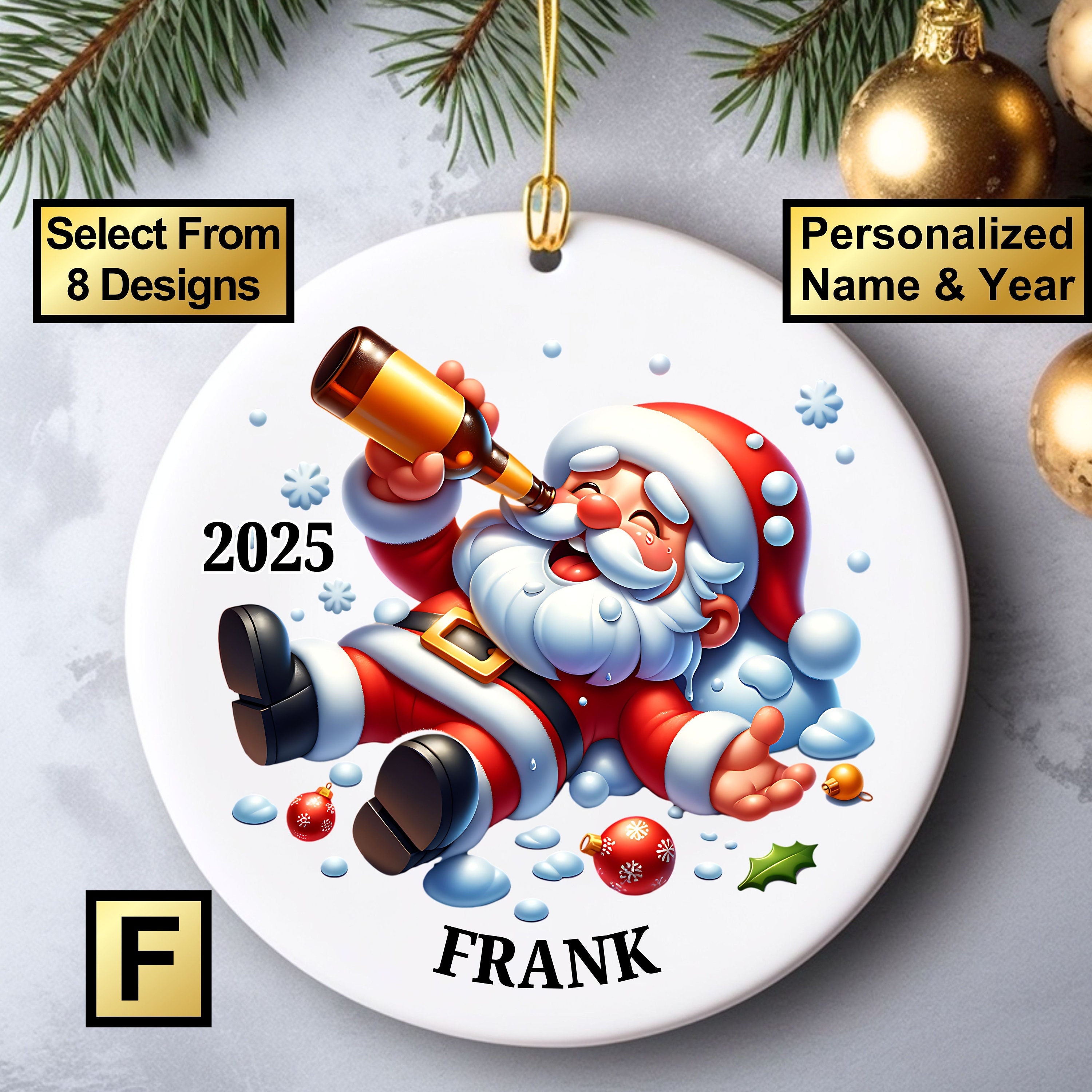 Personalized Funny Drunk Santa Enjoying A Beer Ceramic Christmas ...