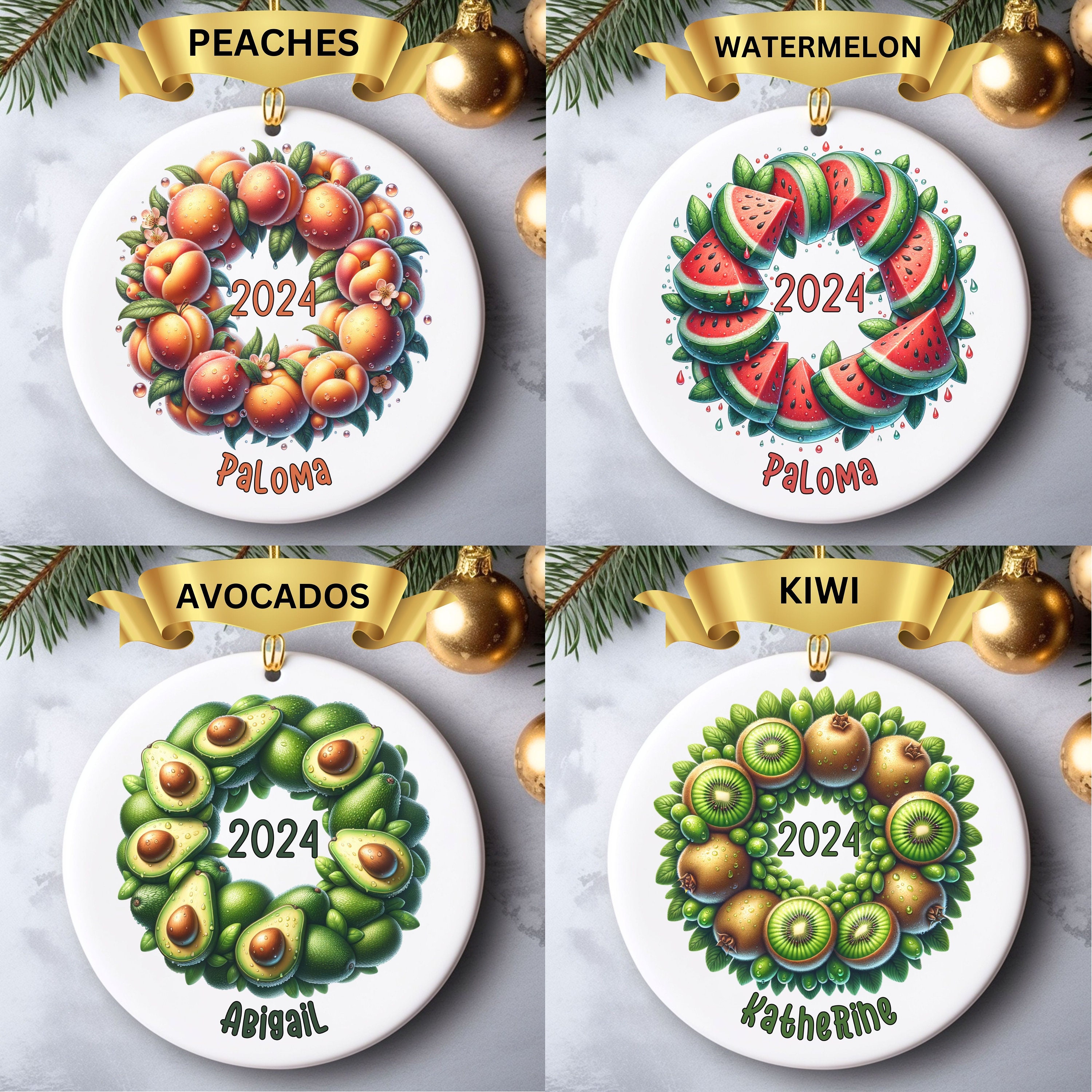Personalized Fruit Wreath Ornament, Customizable Christmas Gift for the ...