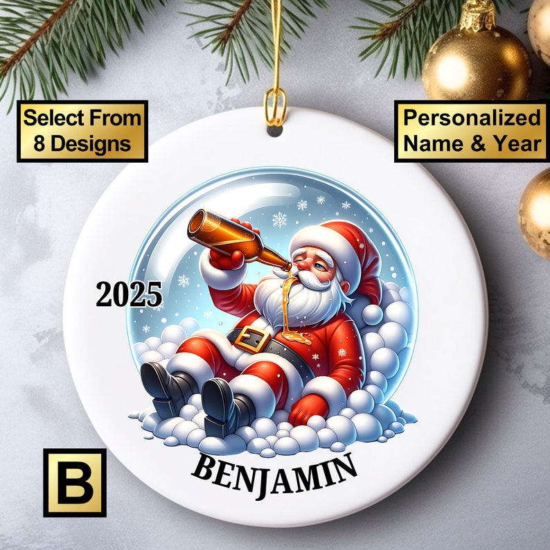 Personalized Funny Drunk Santa Enjoying A Beer Ceramic Christmas ...