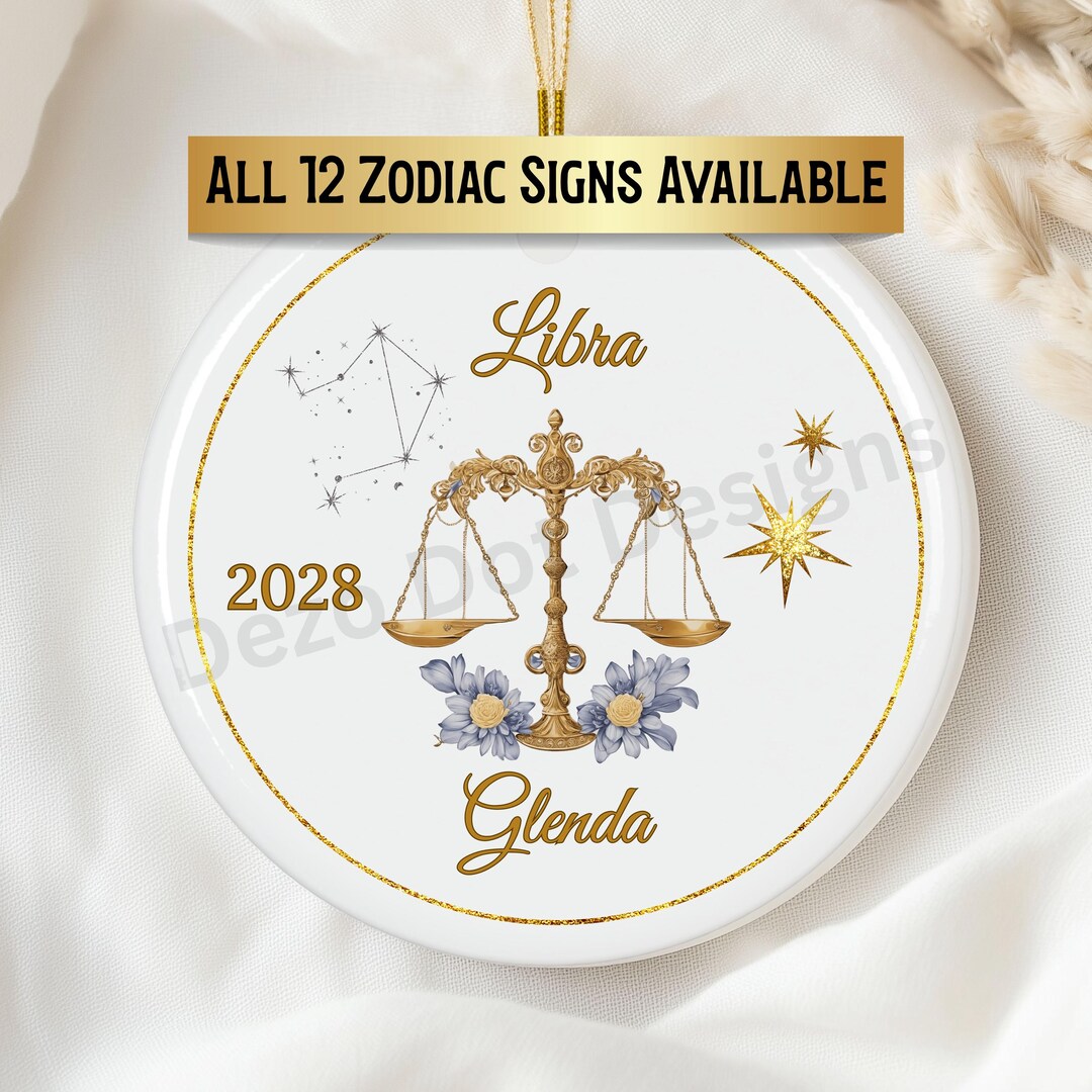 Personalized Libra Zodiac Sign Ceramic Christmas Ornament Gift ...