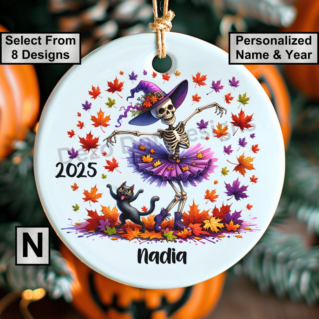 Personalized Ceramic Cute Skeleton Dancing in Tutu Halloween Ornament ...