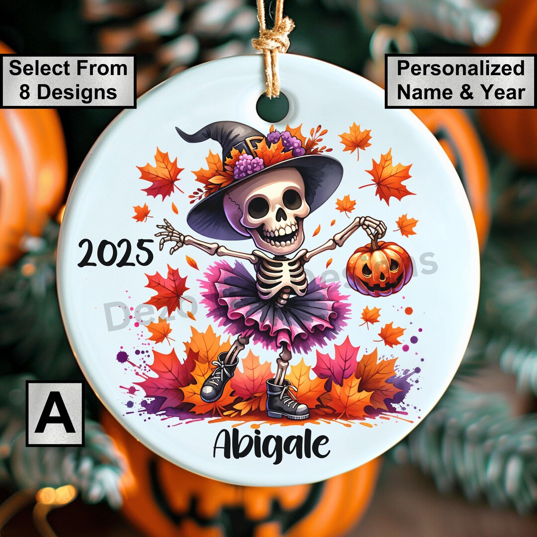 Personalized Ceramic Cute Skeleton Dancing in Tutu Halloween Ornament ...