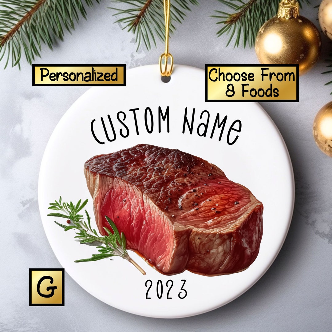 Personalized Juicy Steak Ceramic Christmas Ornament Gift, Custom ...