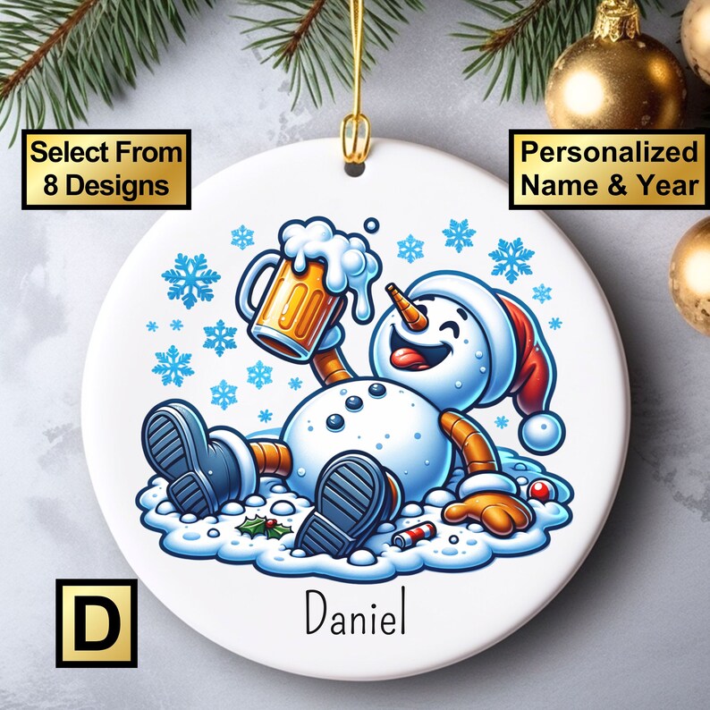 Personalized Funny Drunk Snowman Enjoying A Mug of Beer Ceramic ...
