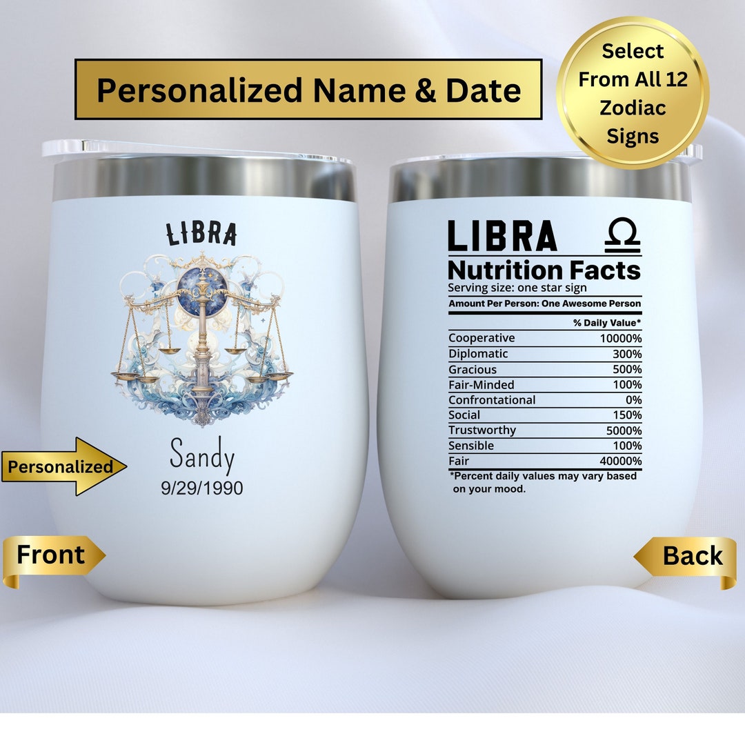 Personalized Libra Zodiac Sign Wine Tumbler Birthday Gift for Her ...
