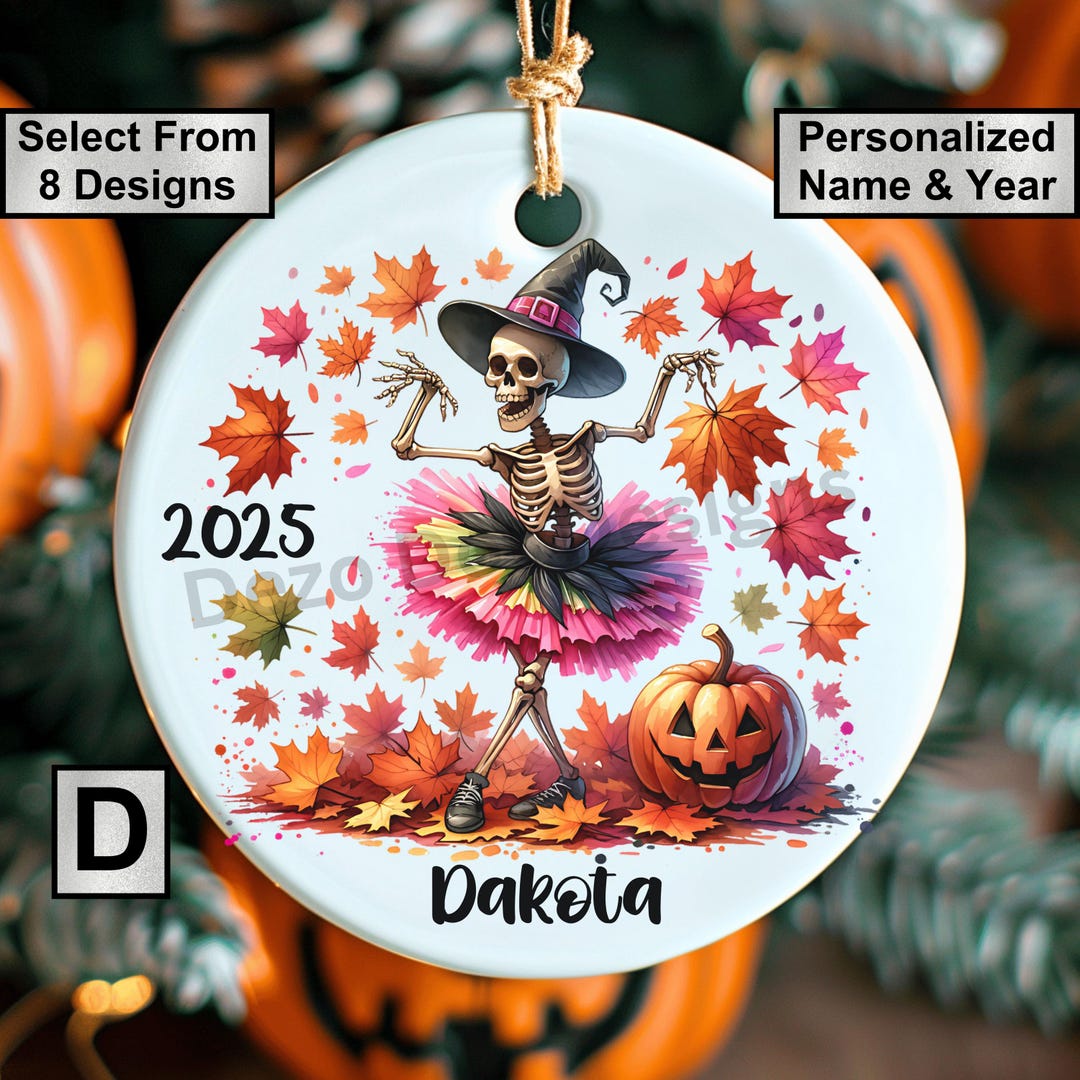 Personalized Ceramic Cute Skeleton Dancing in Tutu Halloween Ornament ...