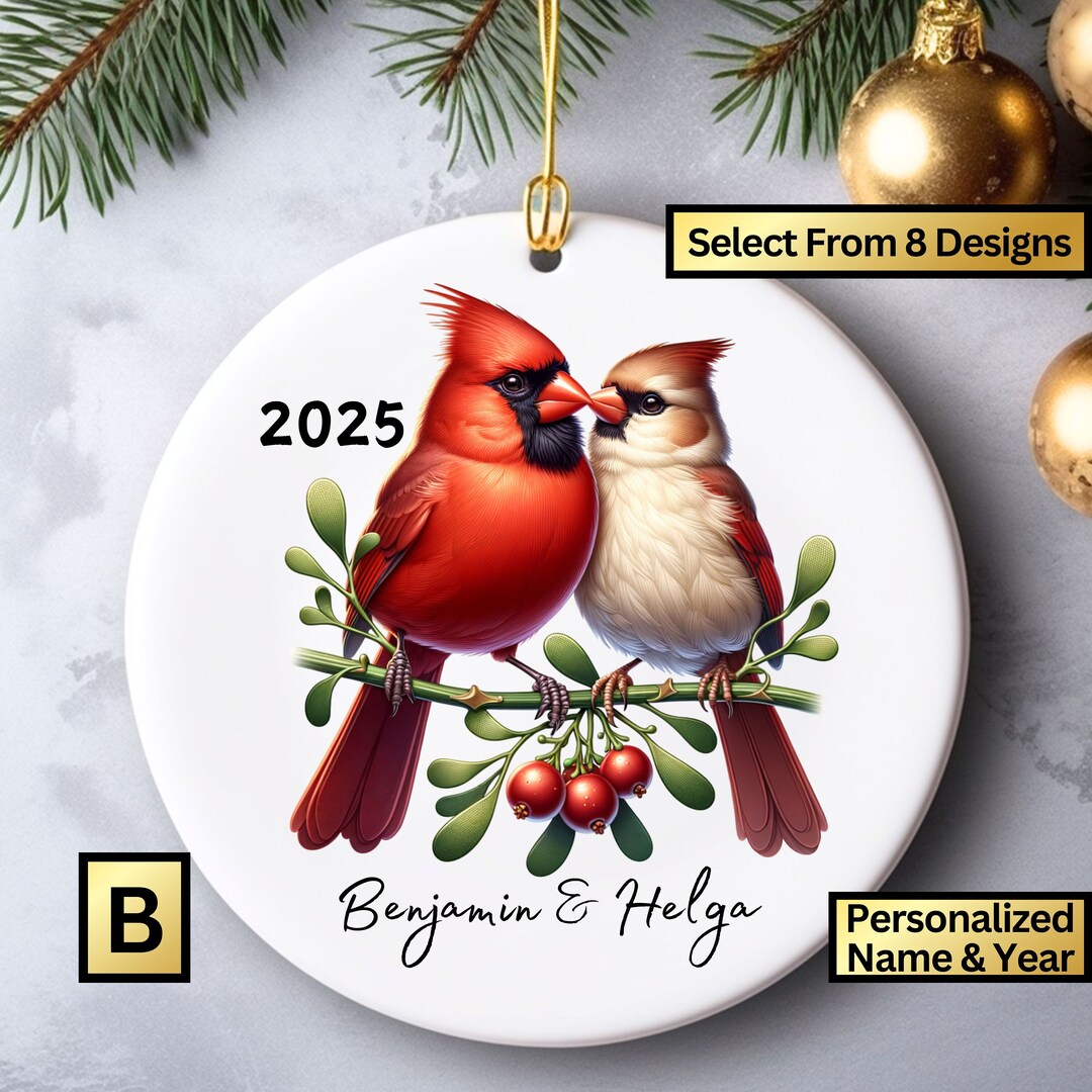Personalized Ceramic Cardinal Couple Christmas Ornament, Customizable ...
