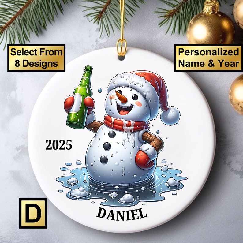 Personalized Funny Drunk Snowman Enjoying A Beer Ceramic Christmas ...