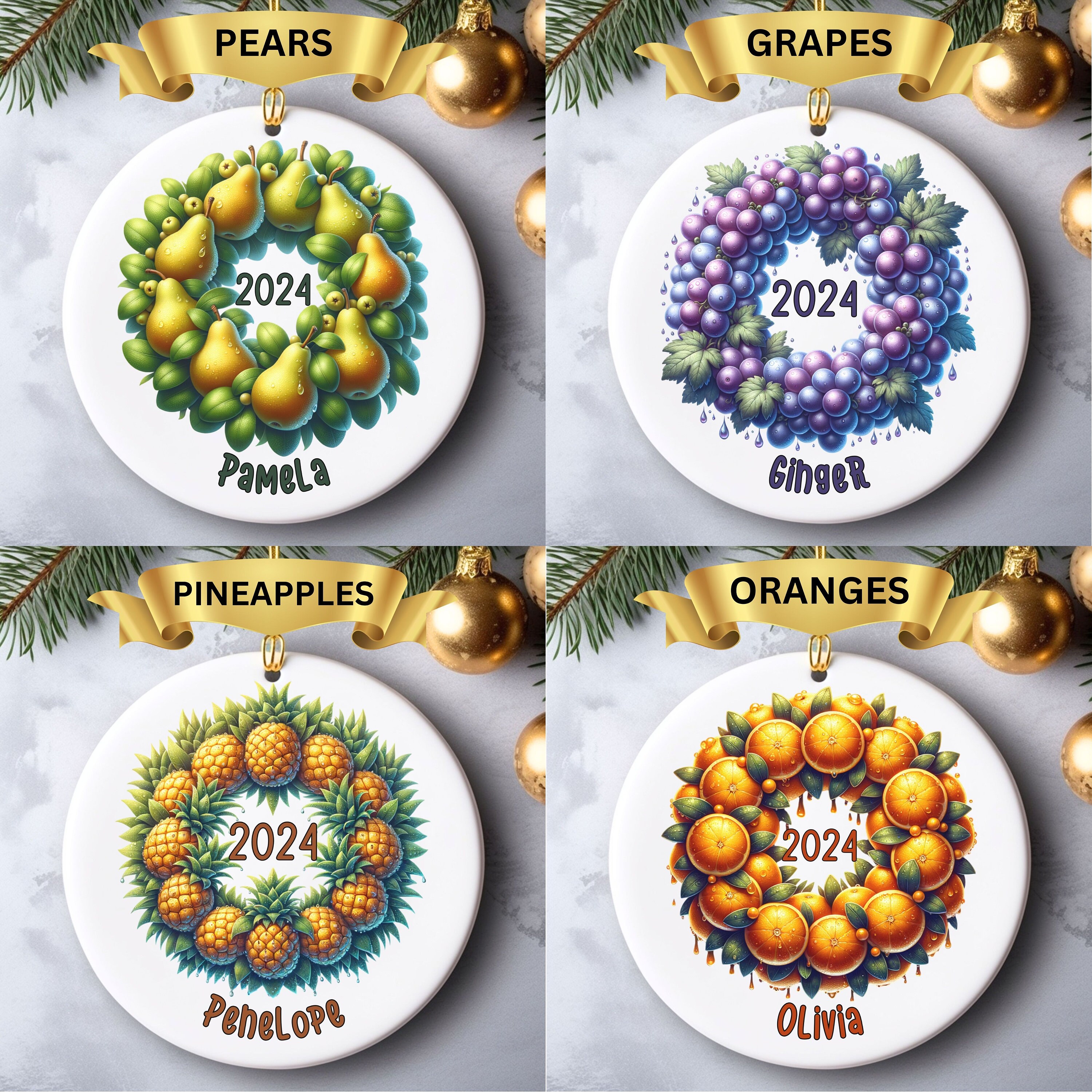 Personalized Fruit Wreath Ornament, Customizable Christmas Gift for the ...