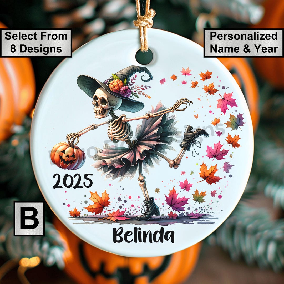 Personalized Ceramic Cute Skeleton Dancing in Tutu Halloween Ornament ...