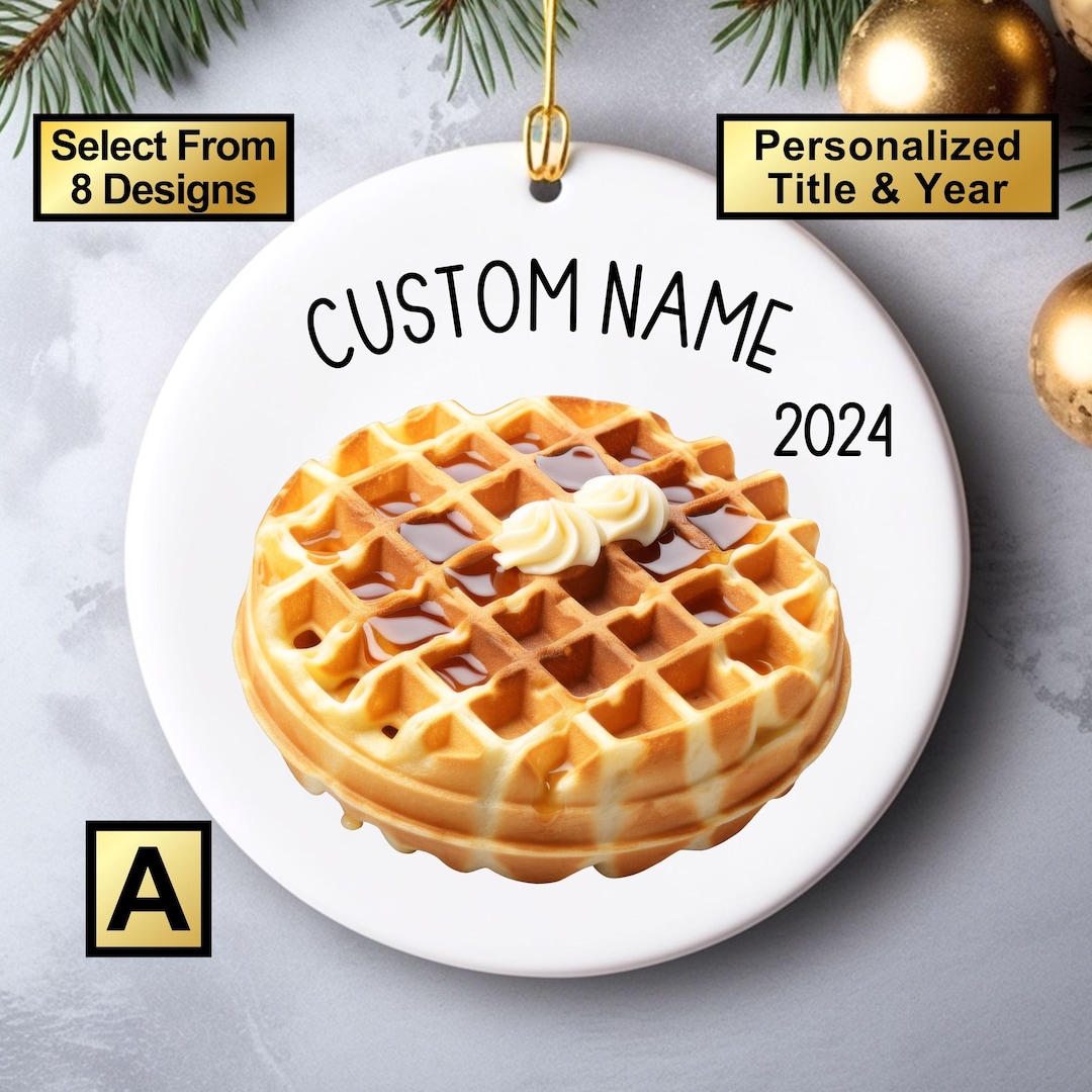 Personalized Ceramic Waffle Holiday Ornament Gift, Customizable Foodie ...